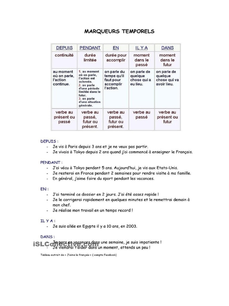 Français: Depuis, Il y A | PDF | Grammatical Tense | Verb