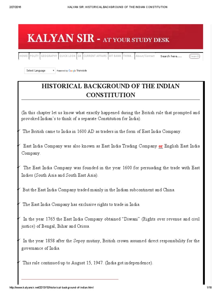 Historical Background of The Indian Constitution | PDF | British Raj ...