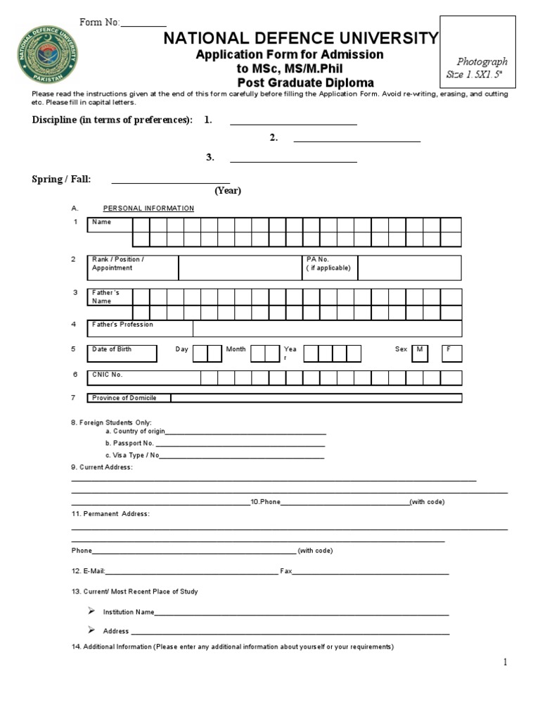 Admission Form | PDF | University And College Admission | Master Of Science
