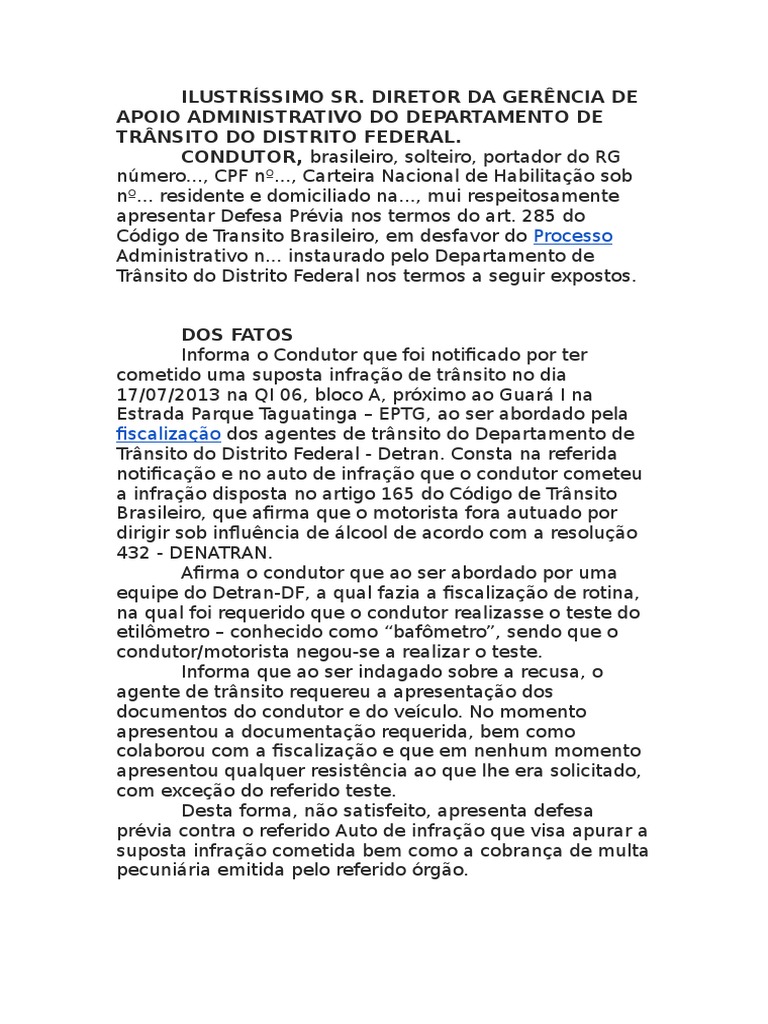 Modelo de Defesa 1 | PDF | Tráfego | Justiça Modelo de Defesa 1 | PDF | Tráfego | Justiça