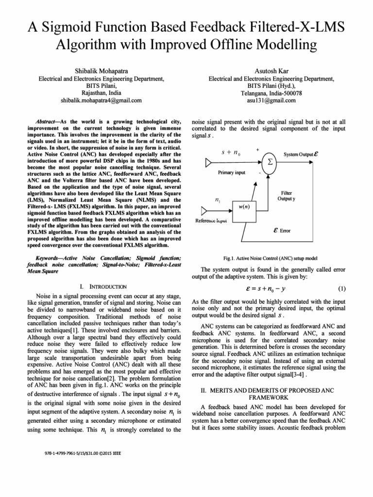 A Sigmoid Function Based Feedback Filtered-X-LMS Algorithm With ...