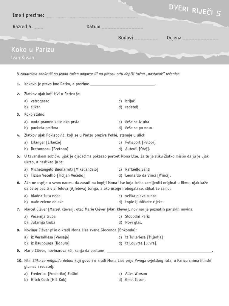 Dveri Rijeci 5 Lektira | PDF