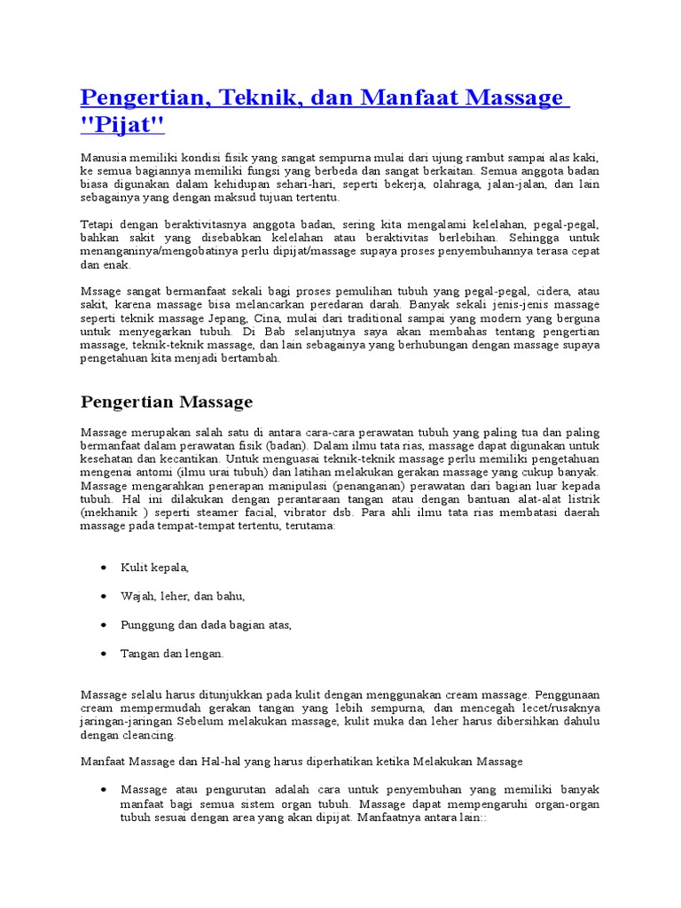 Pengertian, Teknik, dan Manfaat Massage | PDF