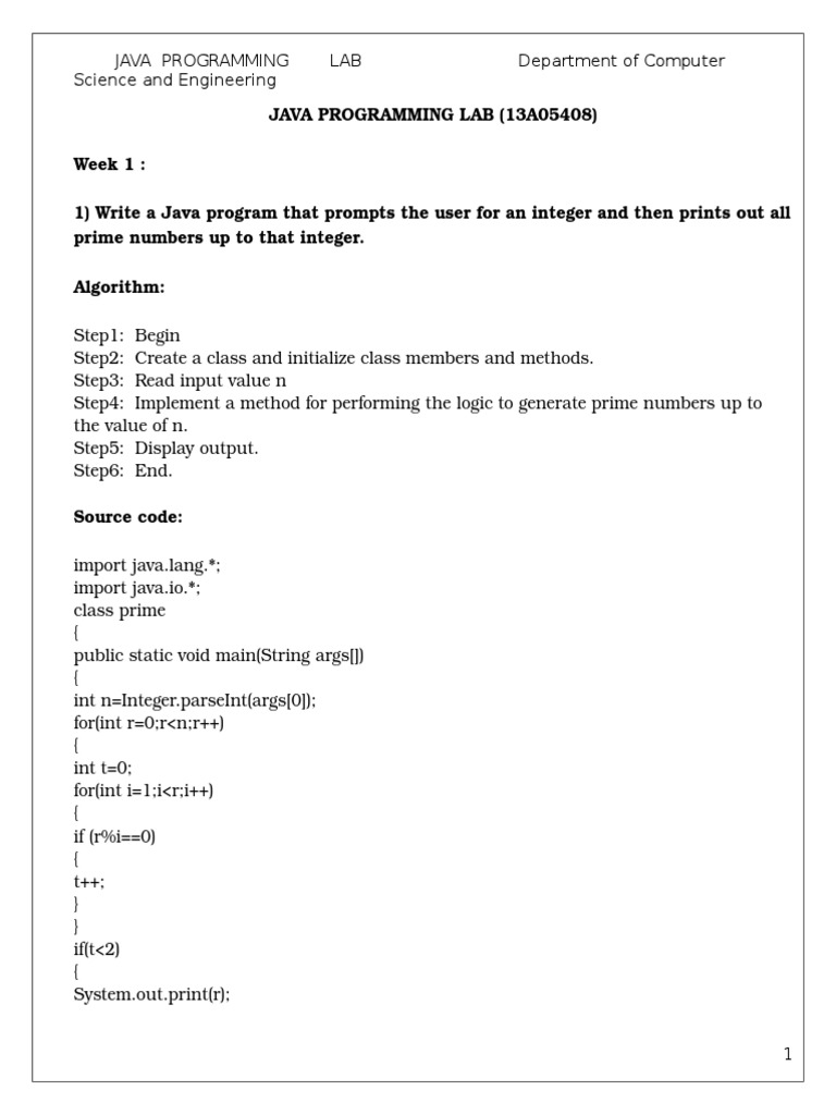 Java Programming Lab Manual R13 Pdf Java Programming Language 