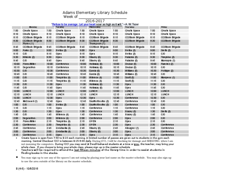 4-6 Library Schedule-B Week 2016 | PDF