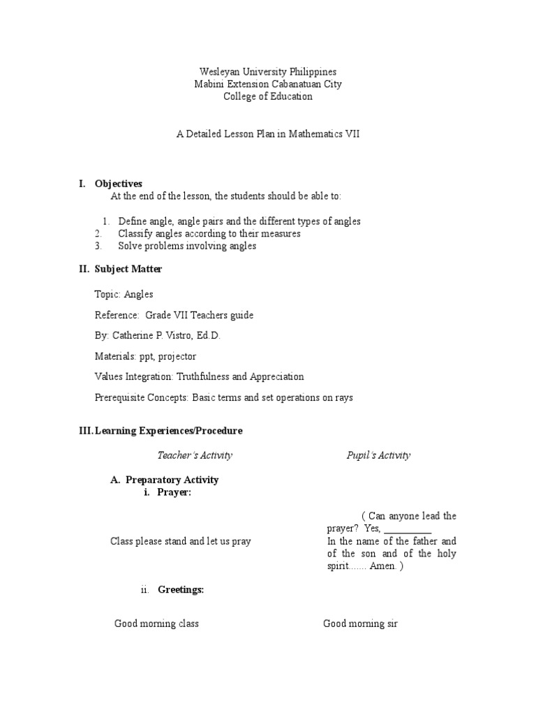 Angles (Lesson Plan) | PDF | Angle | Lesson Plan