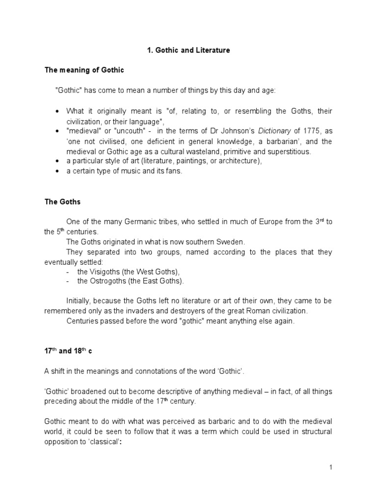 01-02 Gothic, Literature, Themes, Motives Handout | PDF | Gothic ...