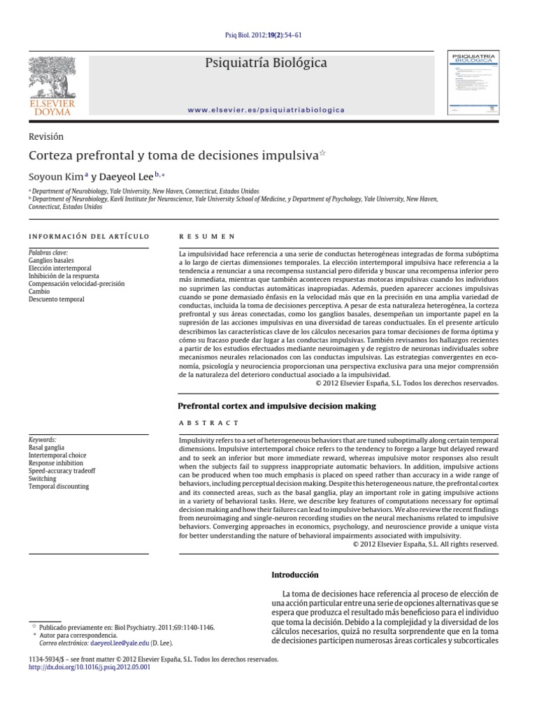 Corteza Prefrontal y Toma de Desiciones Impulsivas | PDF | Toma de ...