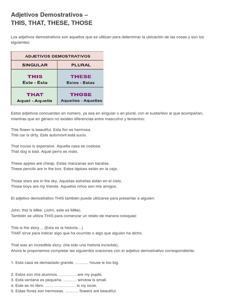 Adjetivos Demostrativos | PDF