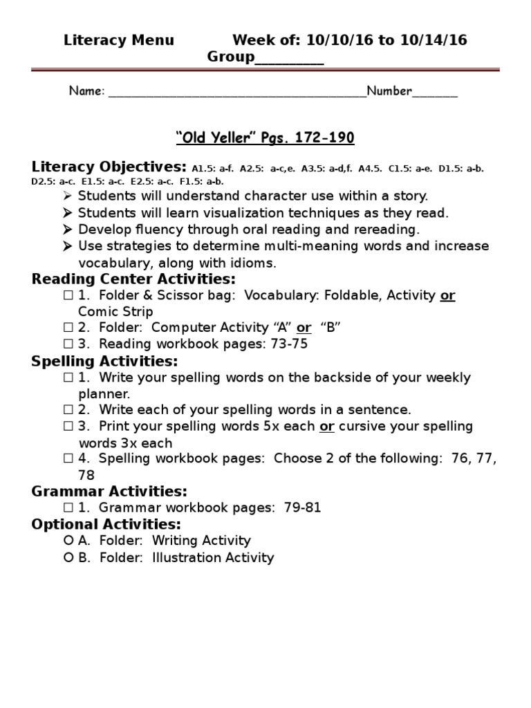 Old Yeller Literacy Activities | PDF