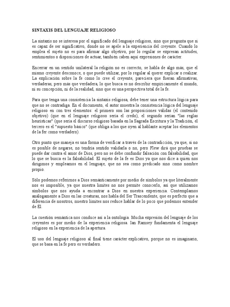 Sintaxis Del Lenguaje Religioso | PDF | Verdad | Conceptos psicologicos