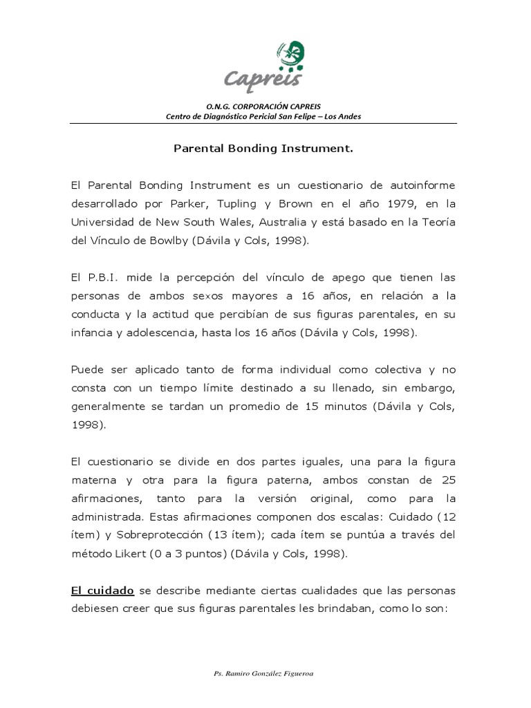 DAM - Instrucciones - Parental Bonding Instrument PDF | PDF | Teoría de ...