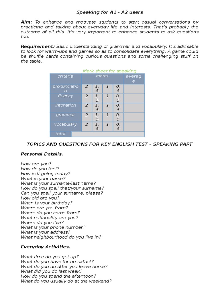Speaking For Cambridge Key | PDF