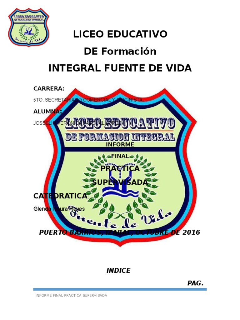 Para Portada Informe Practica Supervisada | PDF