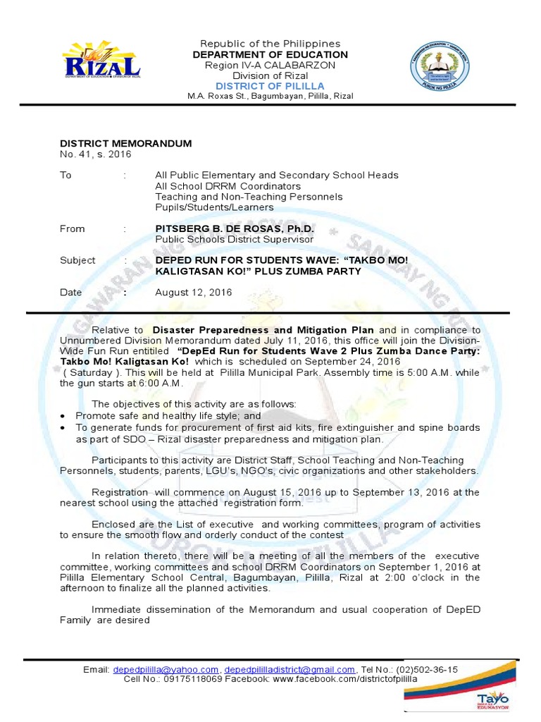 District Memo On Deped Ed Run For Students Wave 2 - Edited | PDF ...