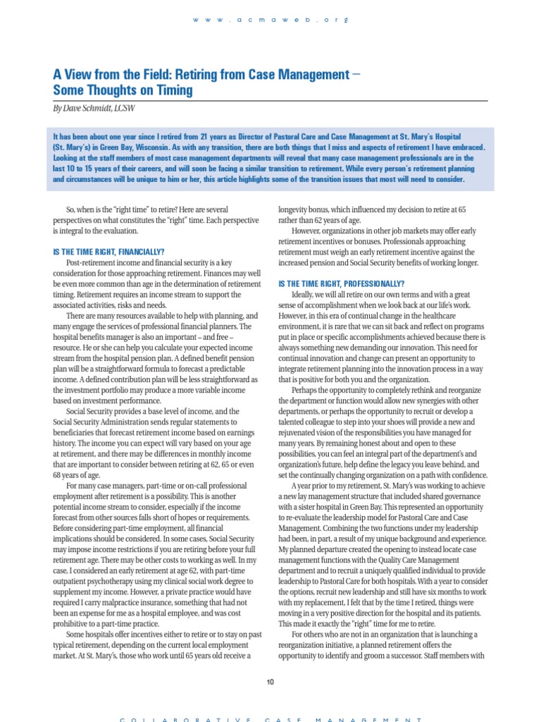 A View From The Field: Retiring From Case Management - Some Thoughts On ...