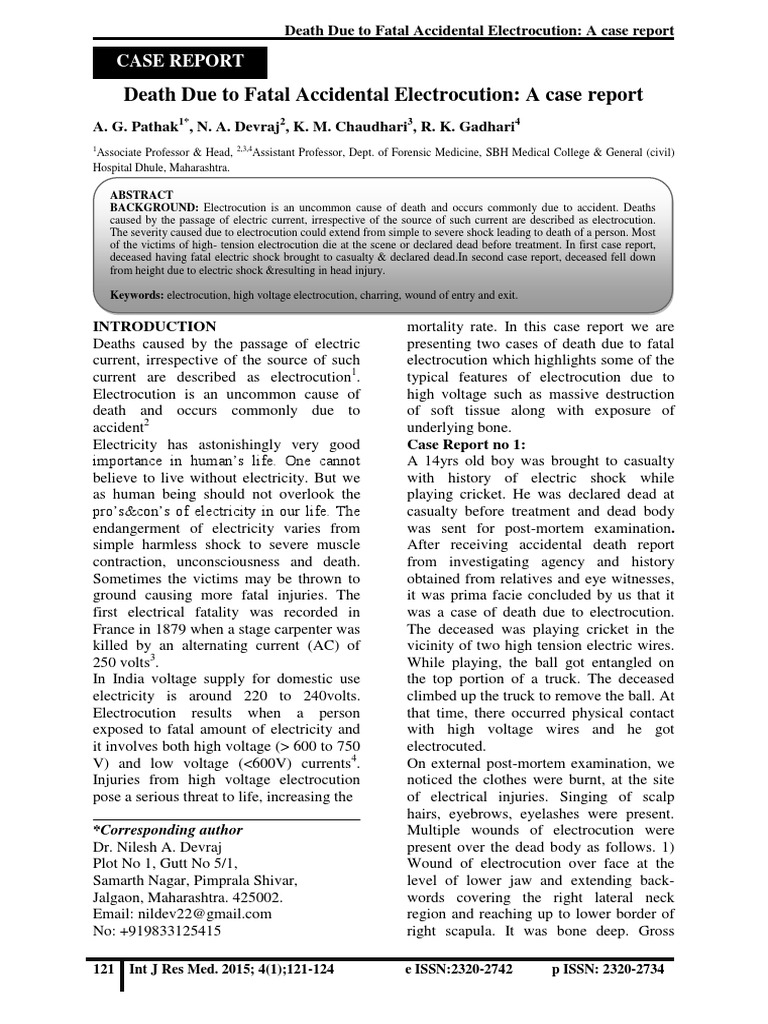 Death Due To Fatal Accidental Electrocution A Case Report | PDF | Volt ...