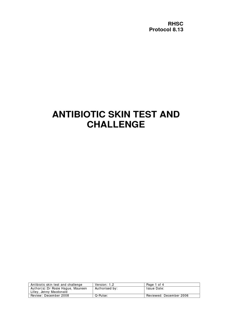 Protocol Antiobiotic Skin Test and Challenge | PDF | Nursing | Health ...