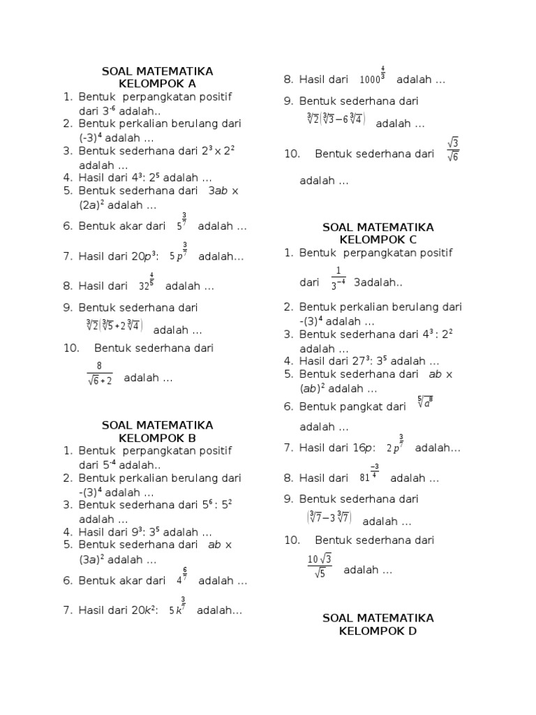 Soal Perpangkatan dan Bentuk Sederhana | PDF