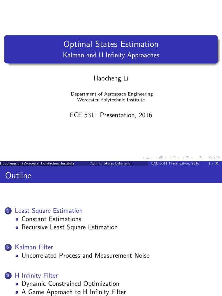 Kalman Filter Presentation | PDF | Kalman Filter | Mathematical ...