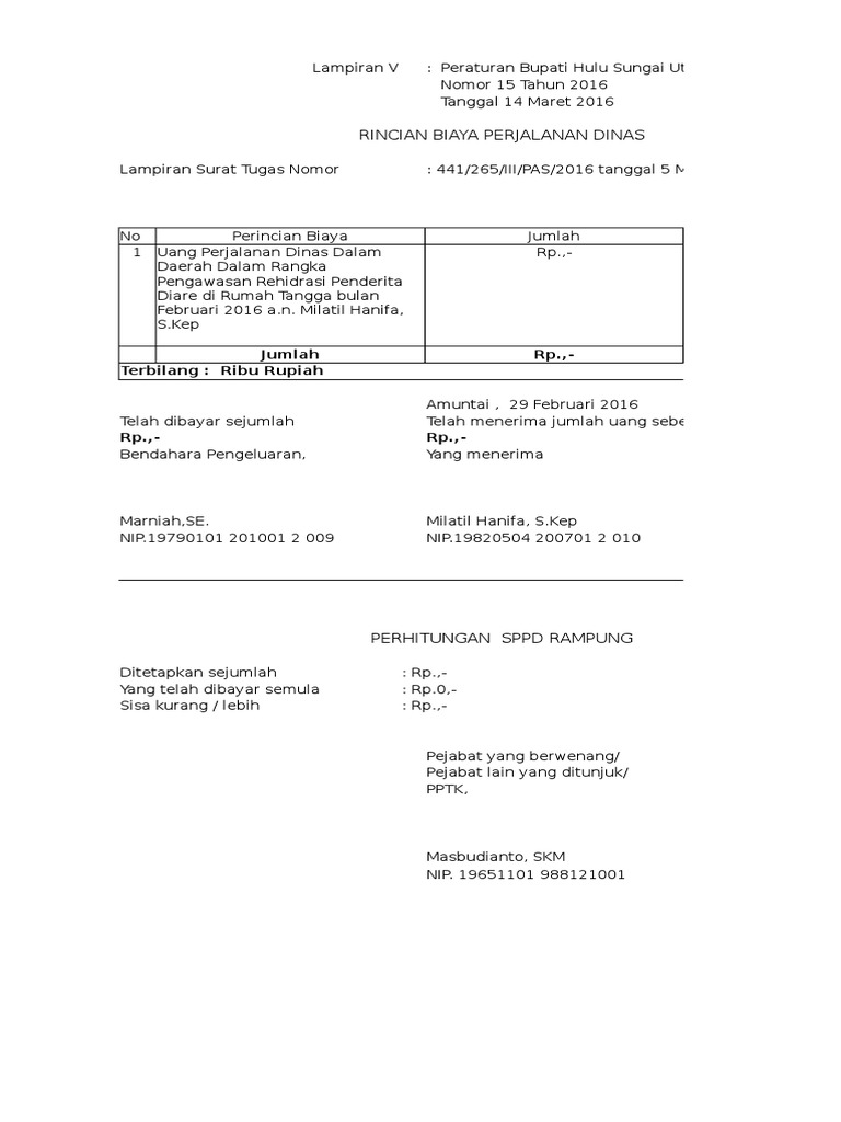 Rincian SPPD Rampung | PDF