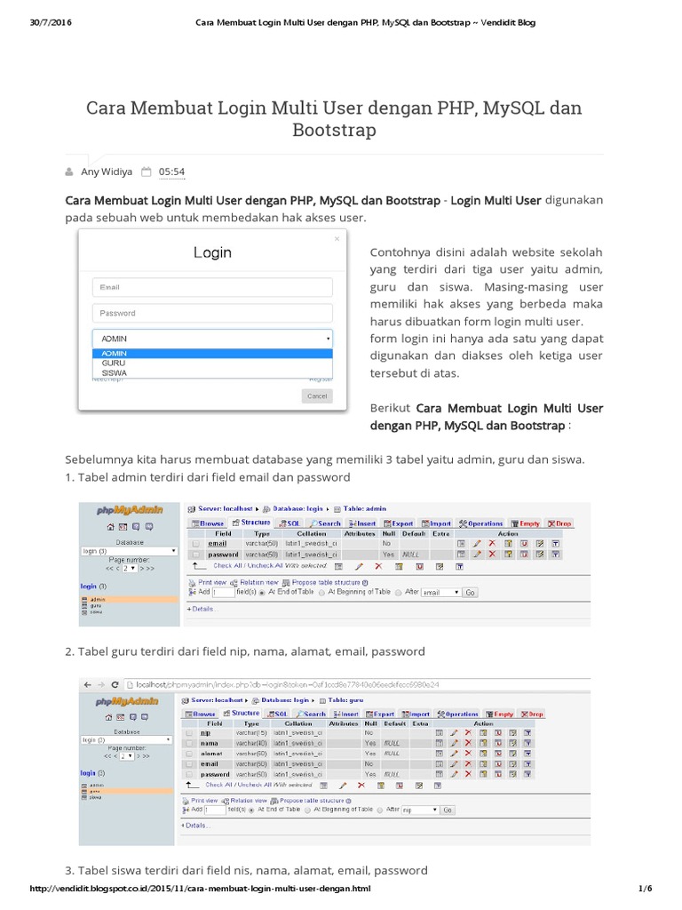 Cara Membuat Login Multi User Dengan Php Mysql Dan Bootstrap Vendidit Blog Pdf Bootstrap