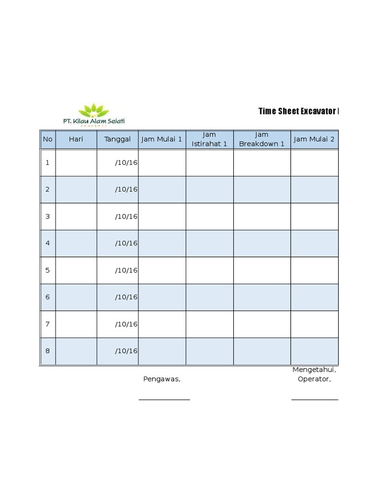 Time Sheet Baru Exca | PDF
