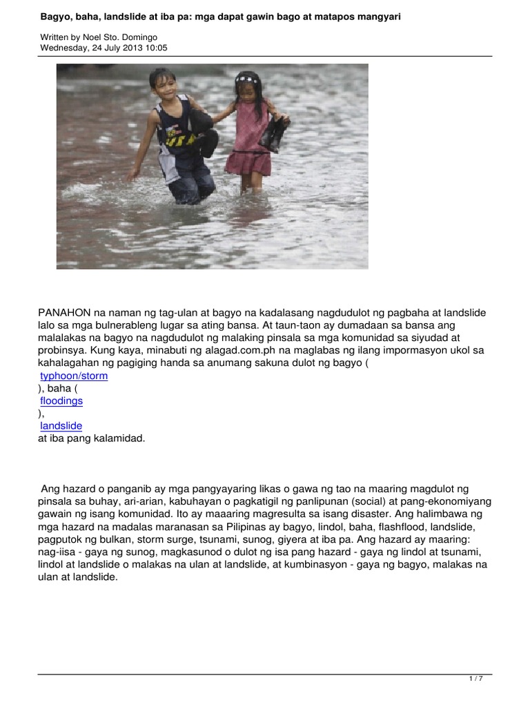 Bagyo Typhoon Baha Floods Landslide Mga Dapat Gawin Bago at Matapos ...