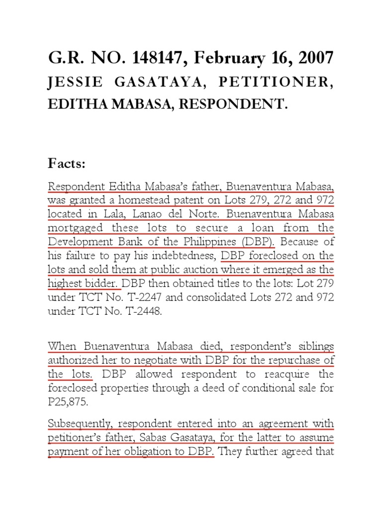 Gasataya Vs Mabasa | PDF | Fraud | Foreclosure Gasataya Vs Mabasa | PDF | Fraud | Foreclosure