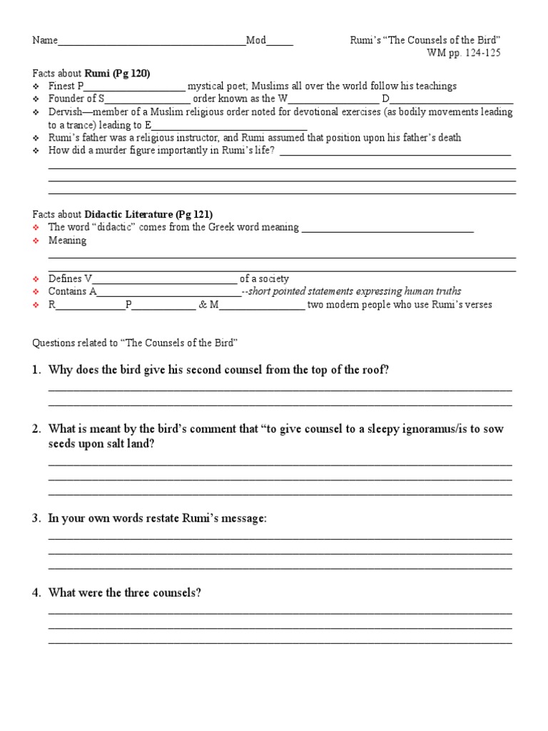 Rumis Counsels of The Bird | PDF | Rumi | Religion And Belief