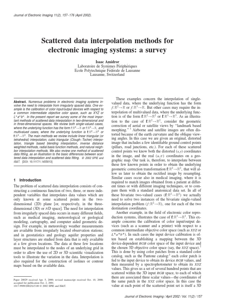 Scattered Data Interpolation Methods PDF | PDF