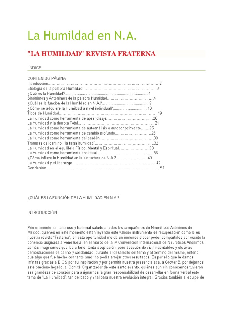 La Humildad en NA | PDF | Hemisferio cerebral | Amor