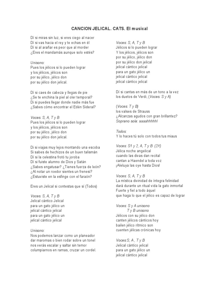 Cancion Jelical. Cats | PDF | Ocio | Entretenimiento (general)