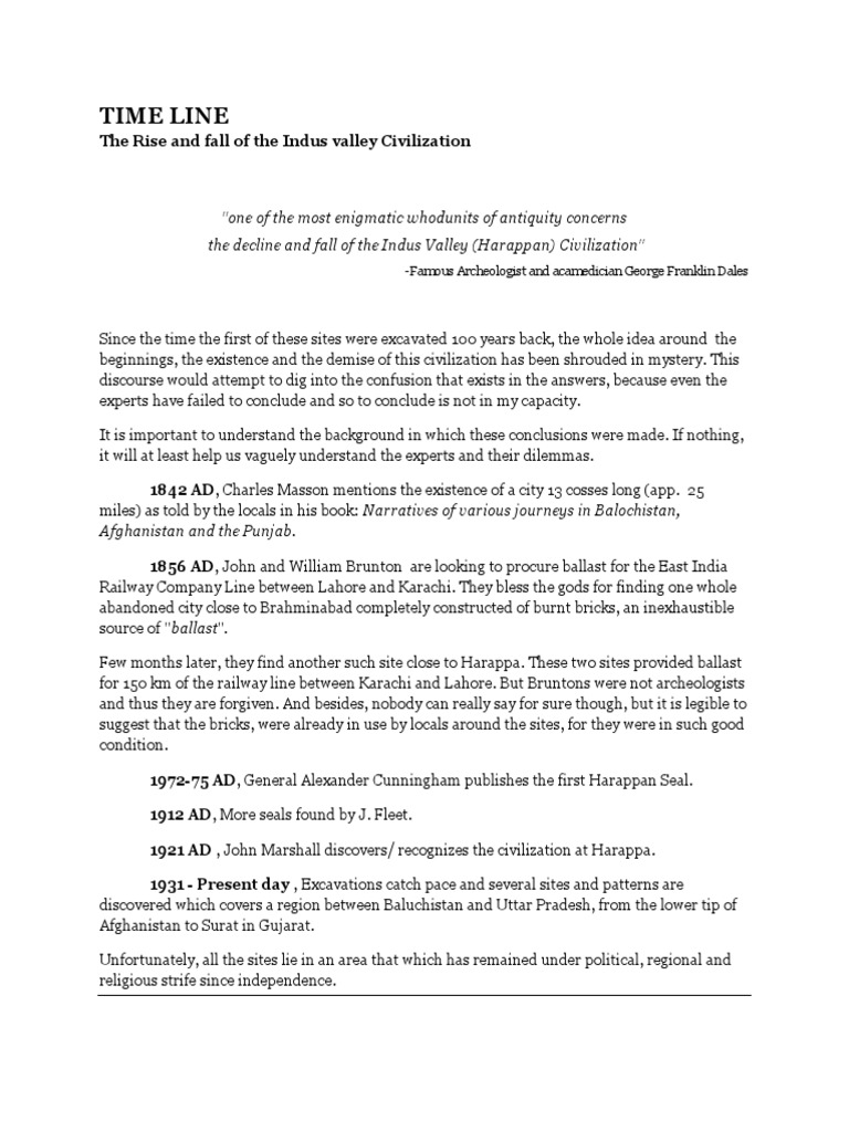 TIMELINE - An Analysis of INDUS VALLEY Civilization Evidences, Findings ...