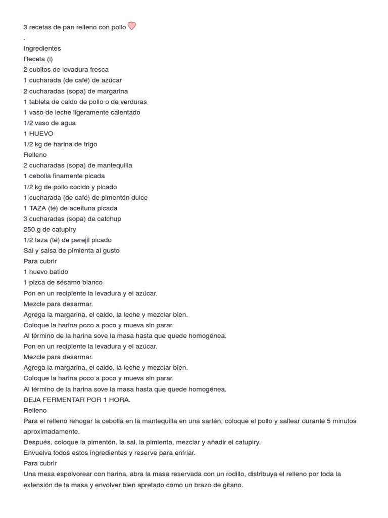3 Recetas de Pan Relleno Con Pollo | PDF | Panes | Sopa
