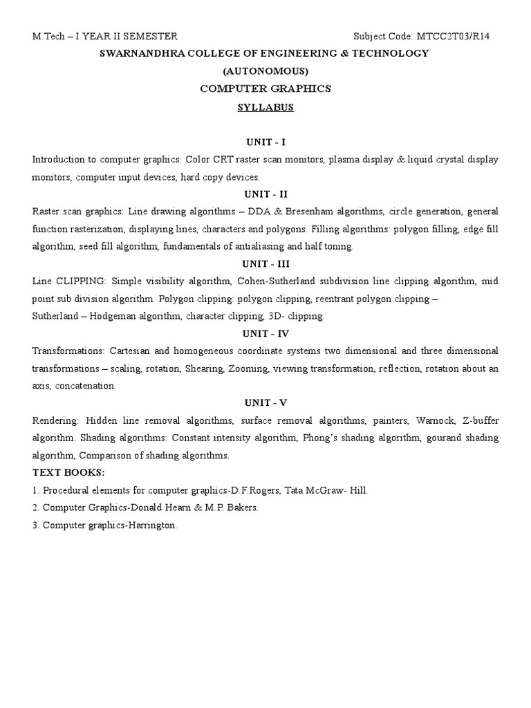 M.Tech Computer Graphics Syllabus | PDF