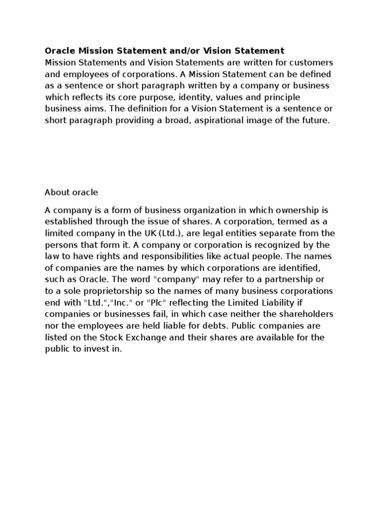 Oracle Mission Statement and | PDF