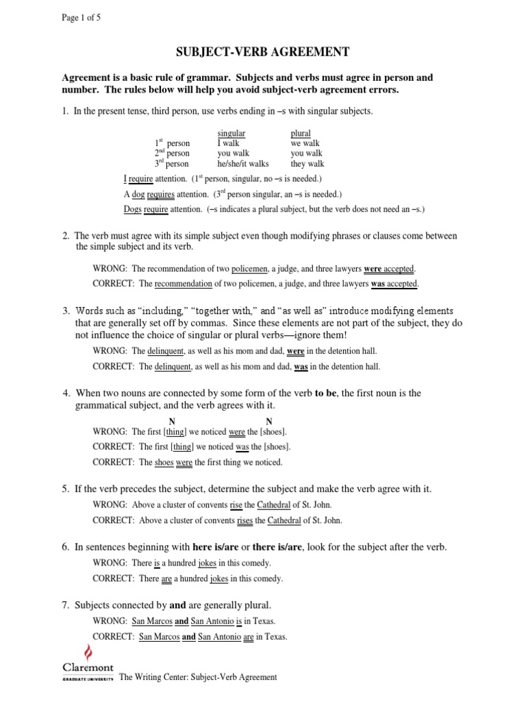 Subject-Verb Agreement PDF | PDF | Grammatical Number | Plural