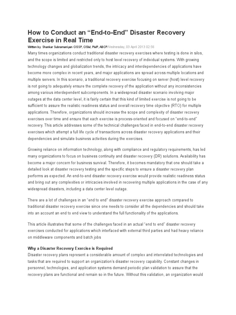 How To Conduct An "End-To-End" Disaster Recovery Exercise in Real Time ...