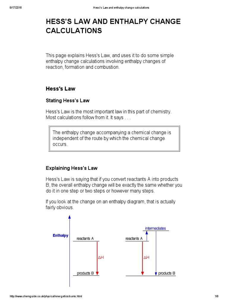 Hess's Law and Enthalpy Change Calculations | PDF | Enthalpy | Combustion