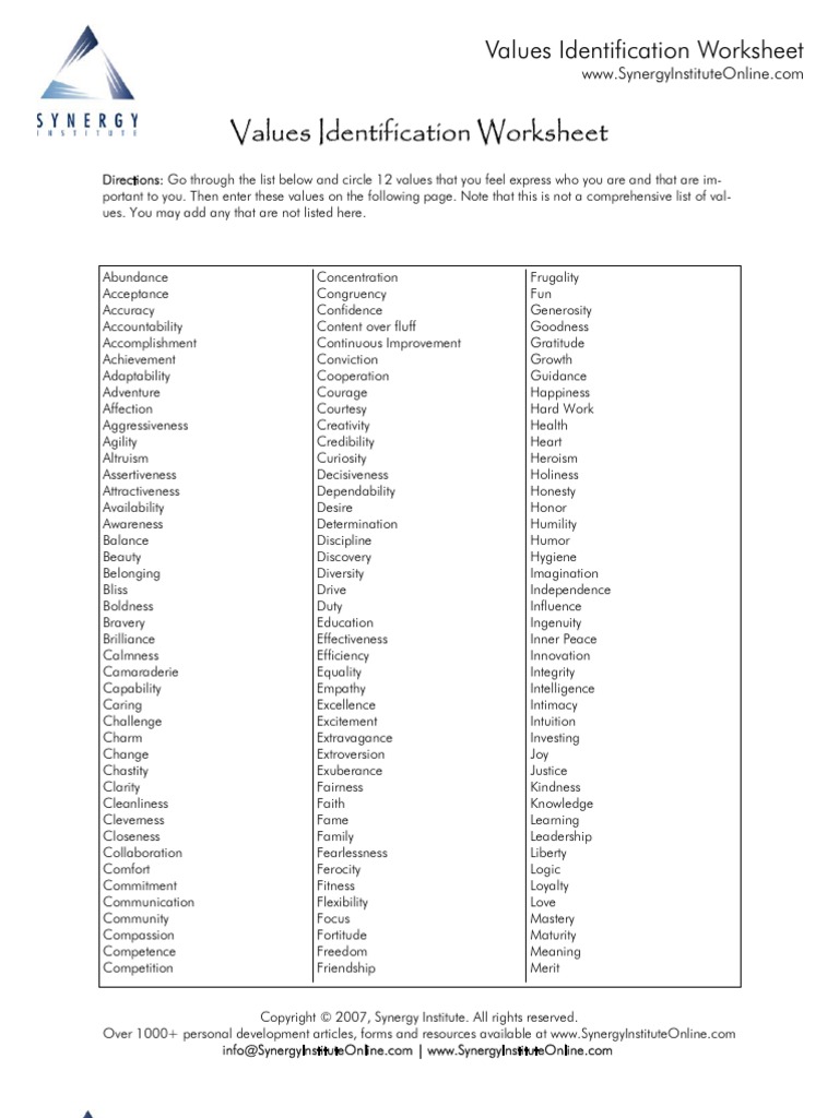 Values Workbook | PDF | Courage | Psychology