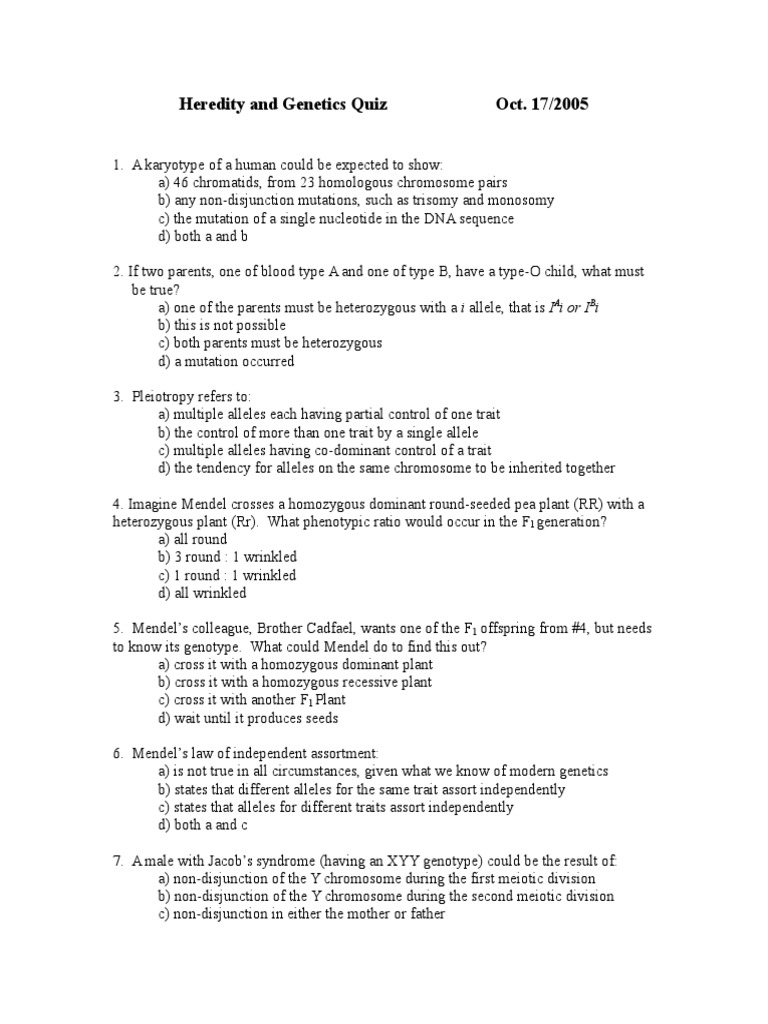 HeredityQuiz BFou | PDF | Dominance (Genetics) | Zygosity