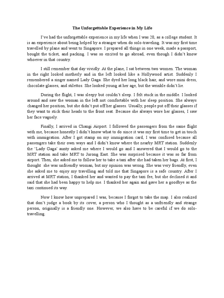 The Unforgettable Experience in My Life | PDF