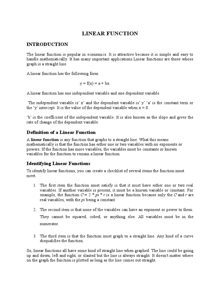 Linear Function | PDF | Variable (Mathematics) | Function (Mathematics)