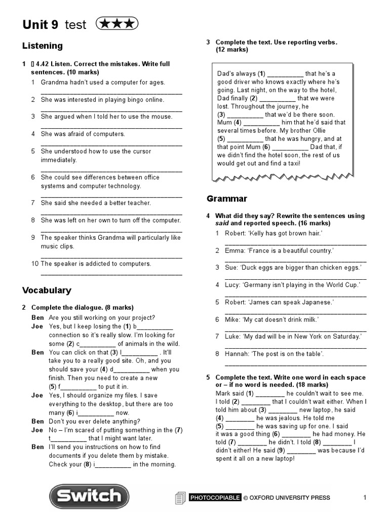 Unit 9 Test 3star | PDF | Games & Activities | Language Arts & Discipline