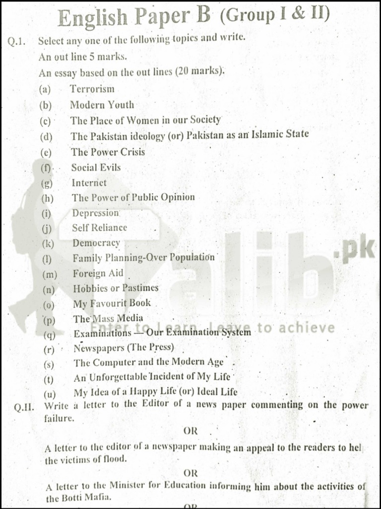BA English A, B Guess Paper 2016 Punjab University | PDF