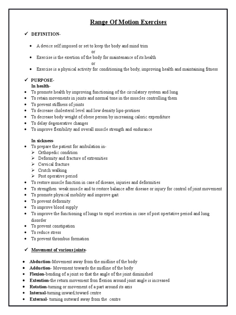 Range of Motion Exercise | PDF | Anatomical Terms Of Motion ...
