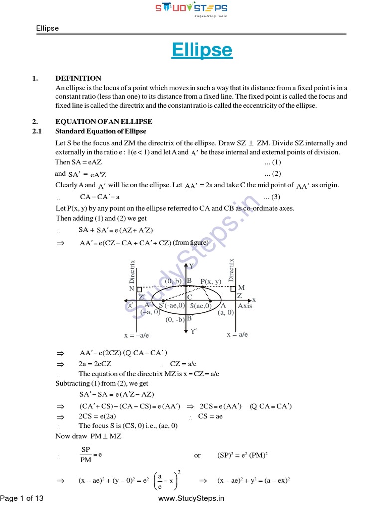 Ellipse Notes Maths PDF | PDF