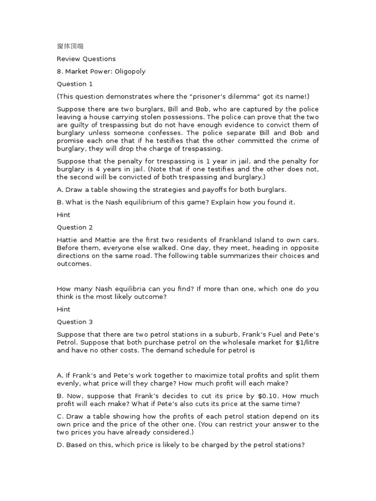 Econ1101 Tutorial Question Chapter8 | PDF | Burglary | Profit (Economics)