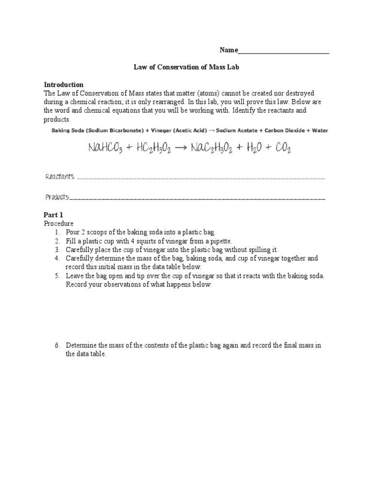Law of Conservation of Mass Lab | PDF